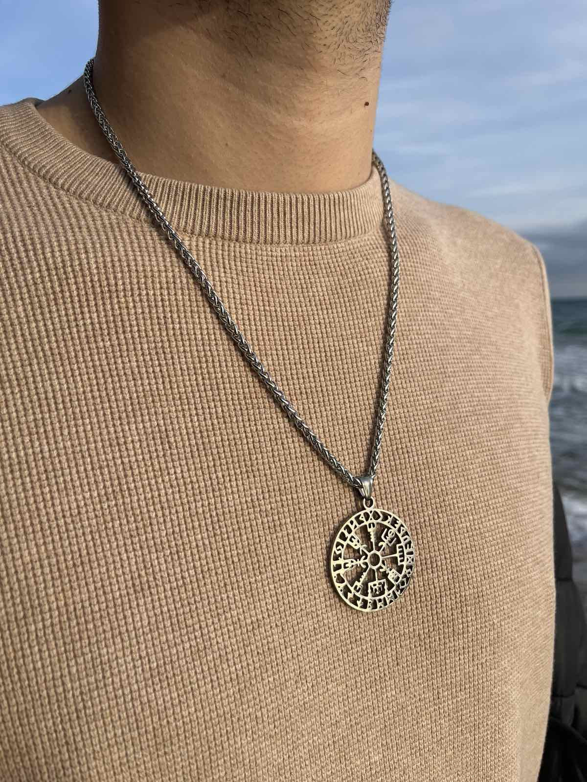 Viking Necklace, Nordic Mens Silver Vegvisir Necklace,vicking Pendand ...