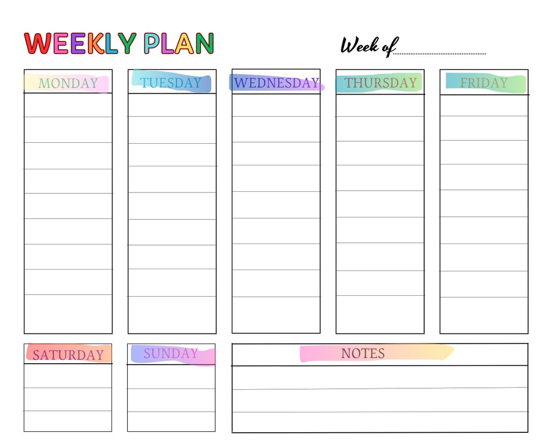 Printable Weekly Schedule for Kids, Homeschool Planner (PDF) - Etsy