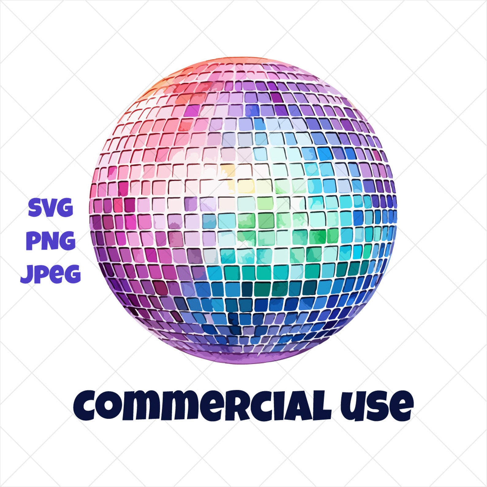 Disco Ball Clip Art SVG, Watercolor Mirror Ball, Digital Download, PNG ...