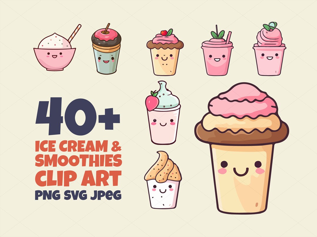 Pastel Kawaii Food Clip Art Happy Ice Cream Cupcakes and - Etsy UK