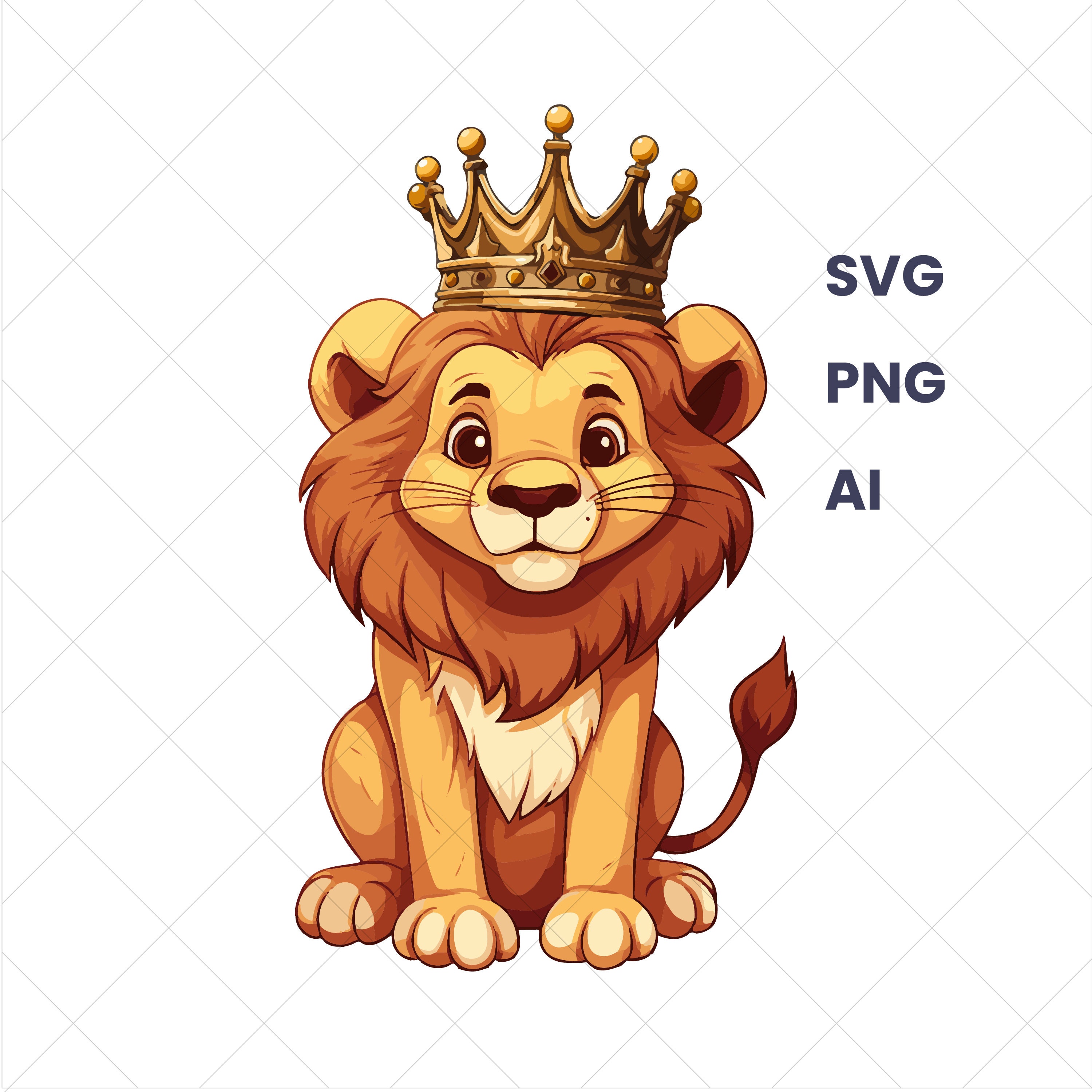 Lion Wearing a Crown Clip Art SVG, Animal Svg, Digital Download, Cute ...