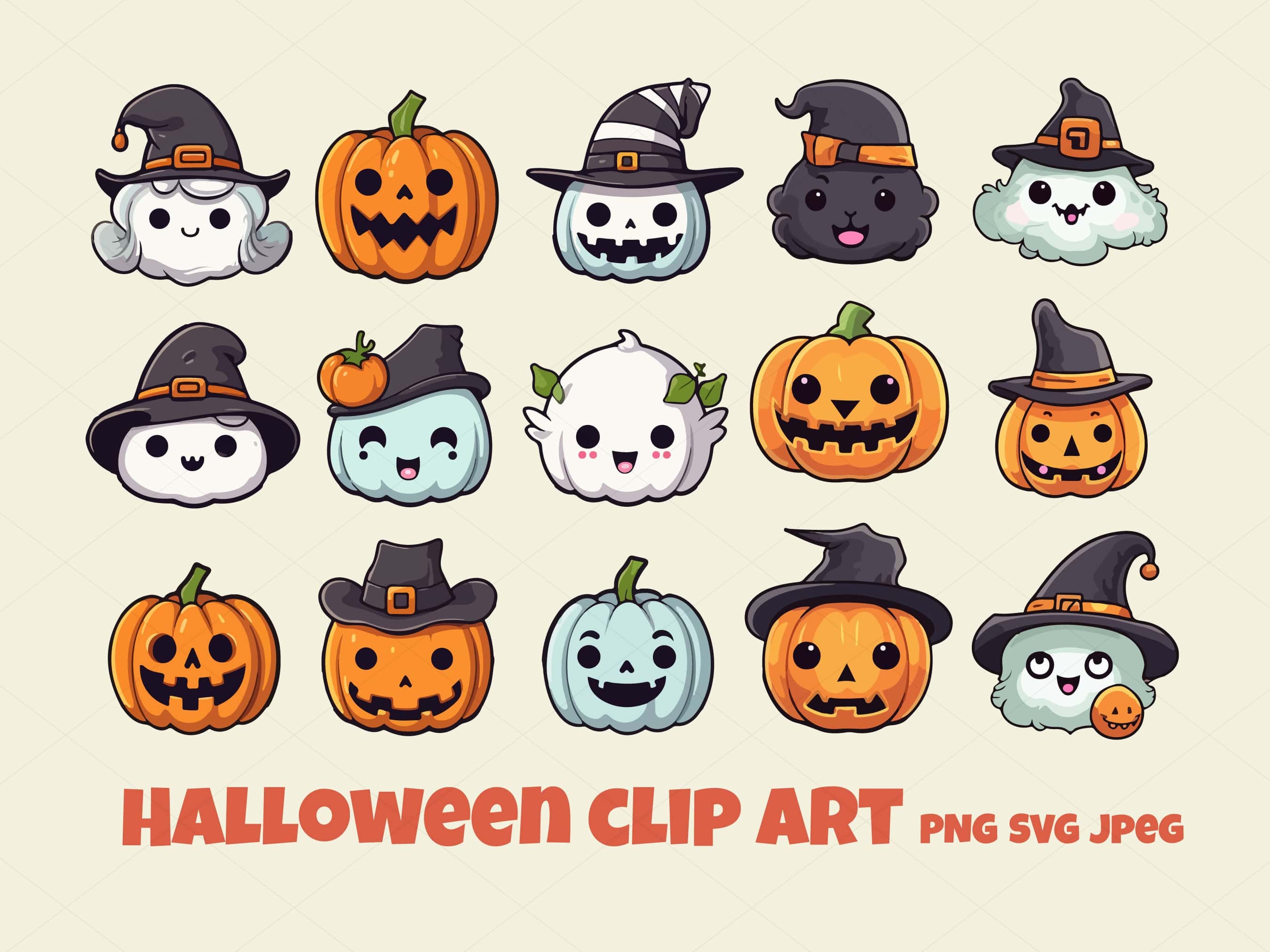 Halloween Clipart Cute Jack-o'lanterns Clip Art Kawaii - Etsy