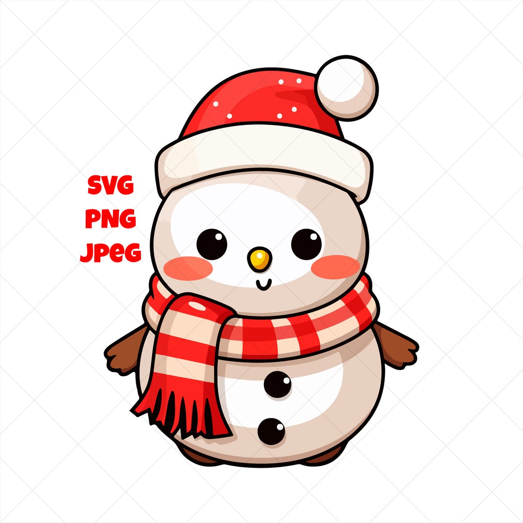 Adorable Snowman Clip Art SVG, Holidays Svg, Digital Download, Kawaii ...