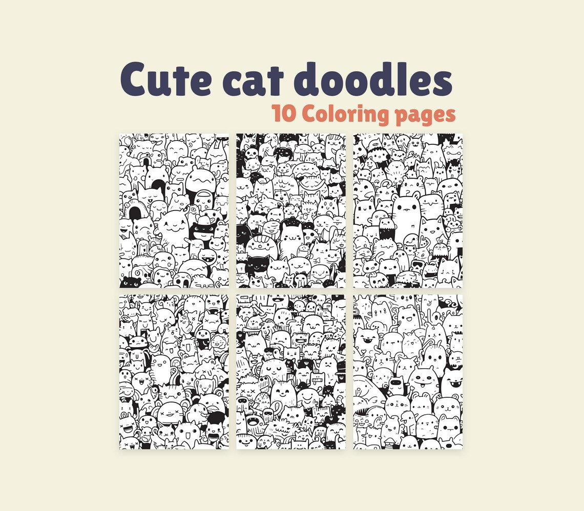 Calming Cat Doodles Printable Coloring Book, Print & Color Cute Pages ...