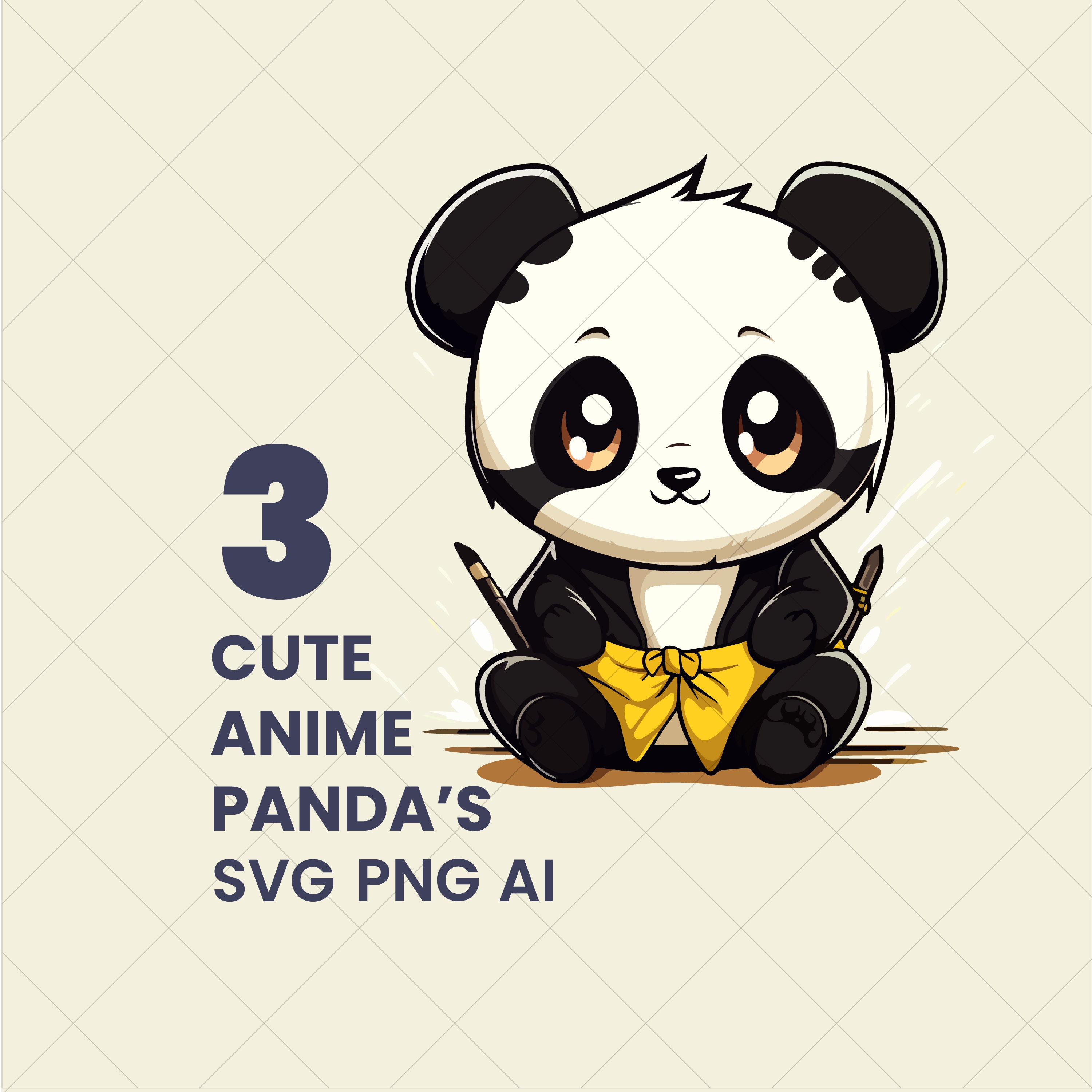 3 Cute Anime Panda's Clip Art, SVG Bundle Files, Panda, Commercial Use ...