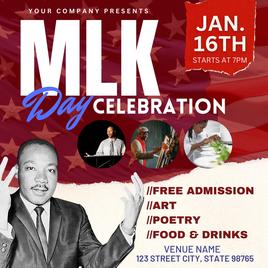 Martin Luther King Day Celebration Flyer, Art Event Flyer, Mlk Day ...