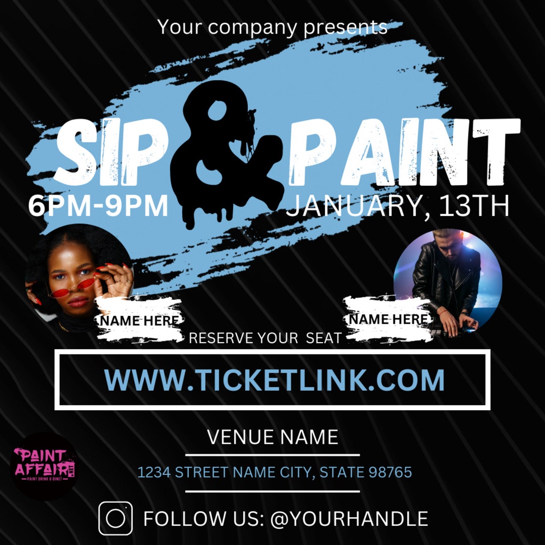 Blue Sip and Paint Facebook Cover. Sip and Paint Invitation, Sip and ...