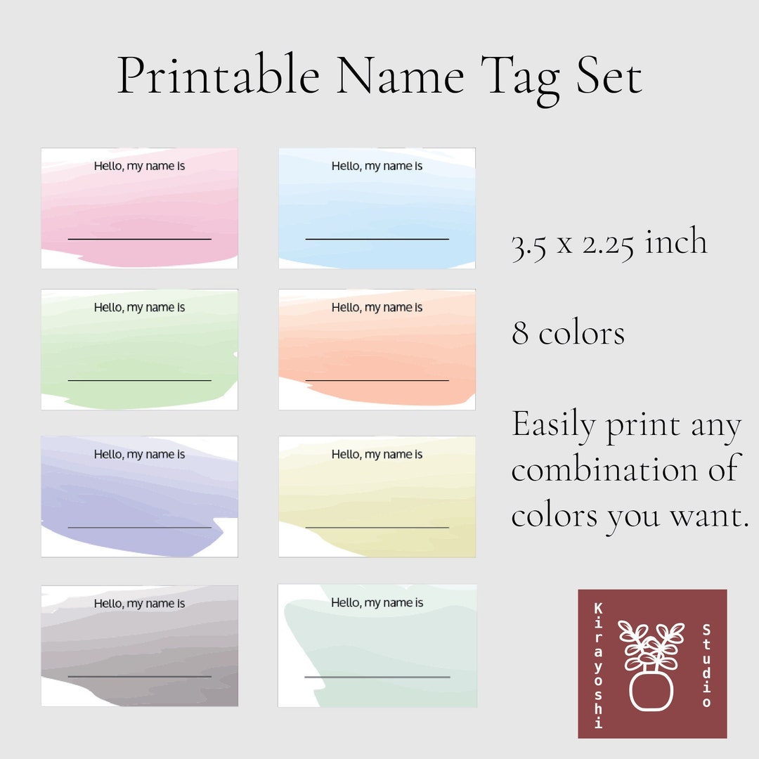 Colorful Printable Name Tag Set: 8 Colors (3.5x2.25 Inch) (digital ...