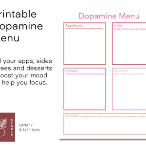 Printable Dopamine Menu Worksheet | Worksheet for Planning, Tracking ...