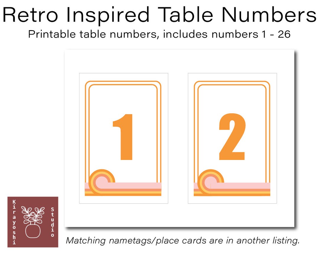 Retro Inspired Table Numbers | Printable Table Numbers for Wedding ...