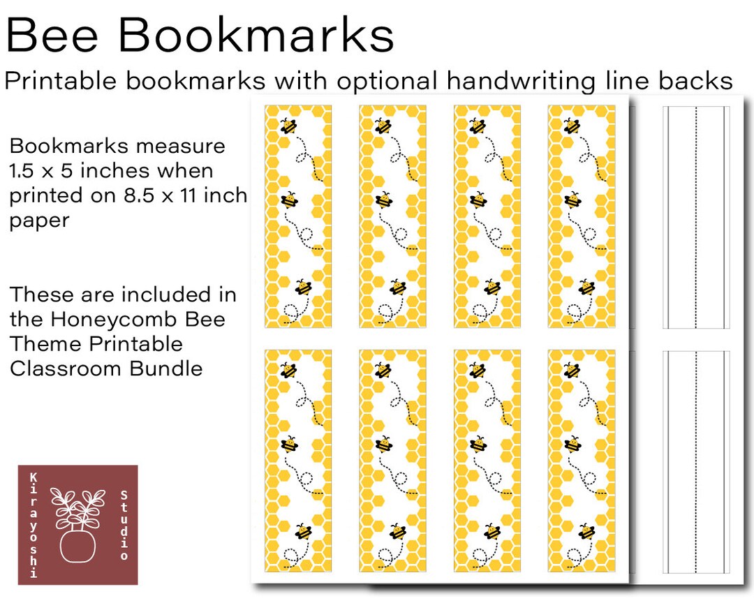 Printable Bee Bookmarks | Bee Theme Bookmarks With Handwriting Line ...
