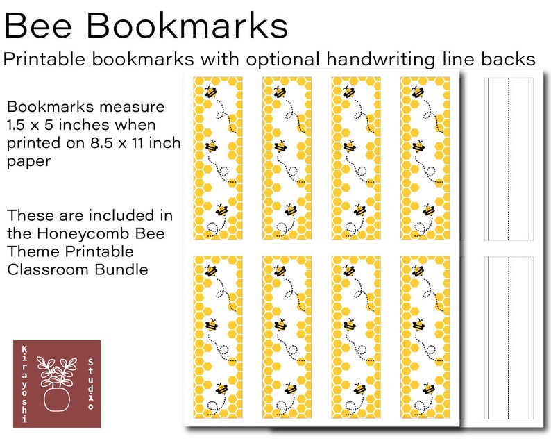 Printable Bee Bookmarks | Bee Theme Bookmarks With Handwriting Line ...