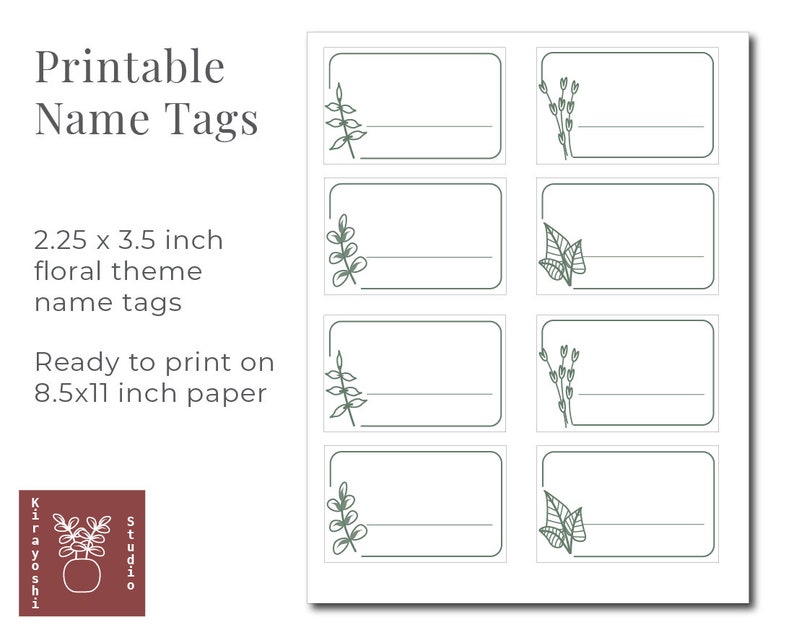 Floral Printable Name Tags: Botanical Place Cards (digital Download) - Etsy