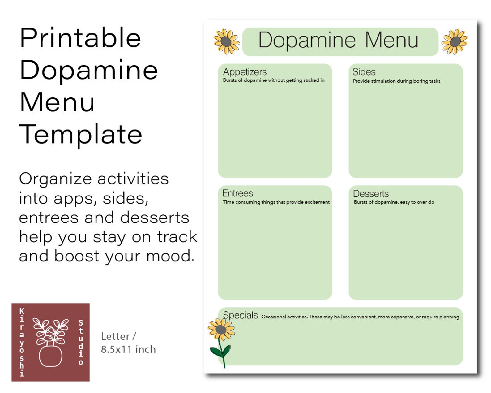 Printable Dopamine Menu | Dopamine Menu Worksheet | Dopamine Menu for ...