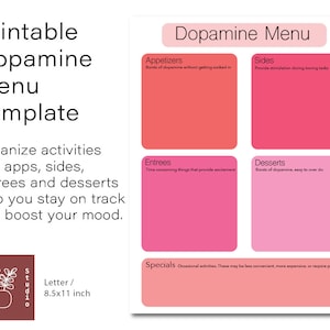 Printable Dopamine Menu Worksheet | Worksheet for Planning, Tracking ...