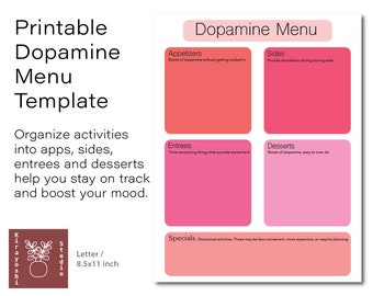 Printable Dopamine Menu Worksheet | Worksheet for Planning, Tracking ...