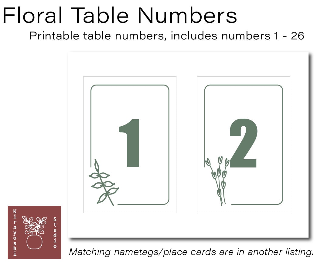 Floral Table Numbers | Printable Table Numbers for Wedding, Baby Shower ...