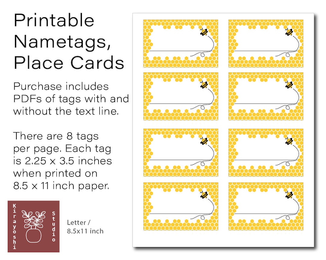 Bee Theme Printable Nametag Set: Honeycomb Place Cards (PDF) - Etsy