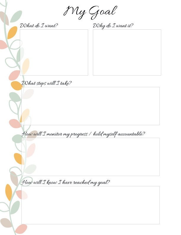 Goal Worksheet | Goal Tracking Worksheet | Goal Setting Guide | New ...