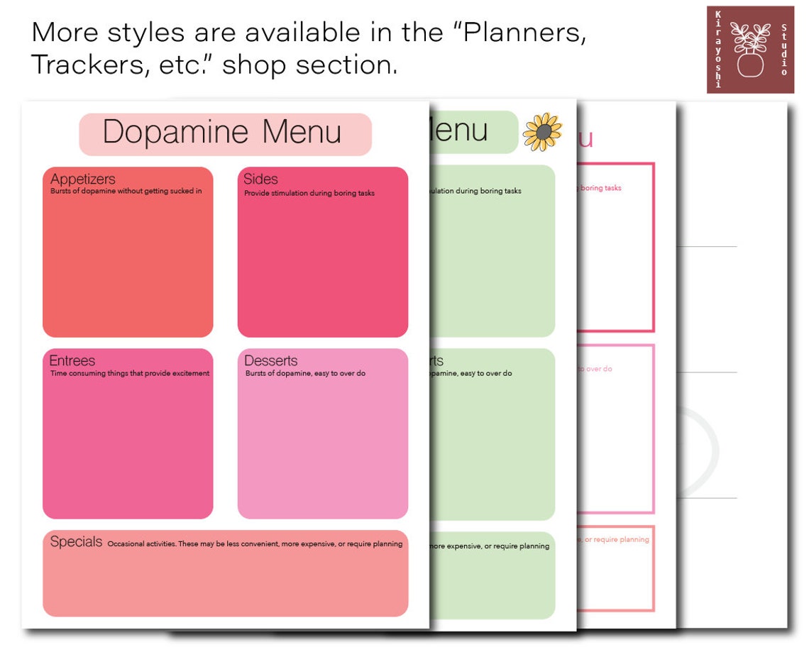 Printable Dopamine Menu Worksheet | Worksheet for Planning, Tracking ...