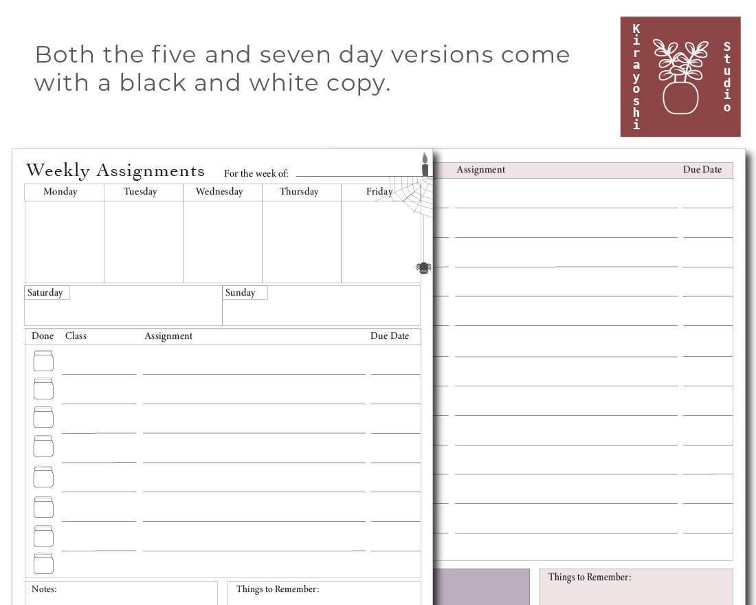 Two Page Printable Weekly Assignment Tracker | Weekly Homework and Exam ...