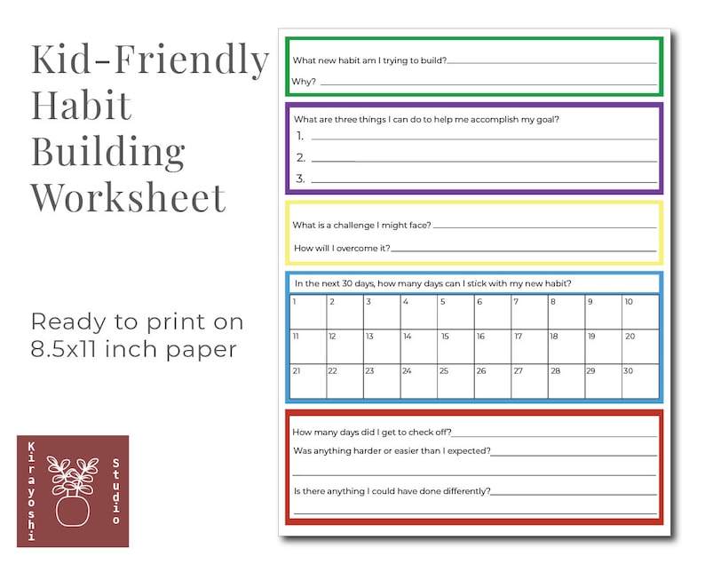 Habit Building Printable for Kids | Kid Friendly Habit Worksheet ...