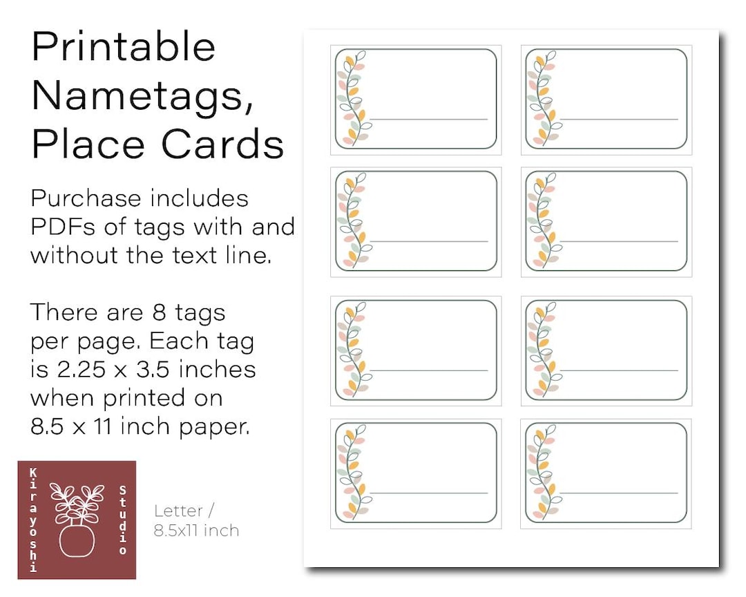 Floral Vine Printable Name Tags: Wedding, Shower Place Cards (PDF) - Etsy