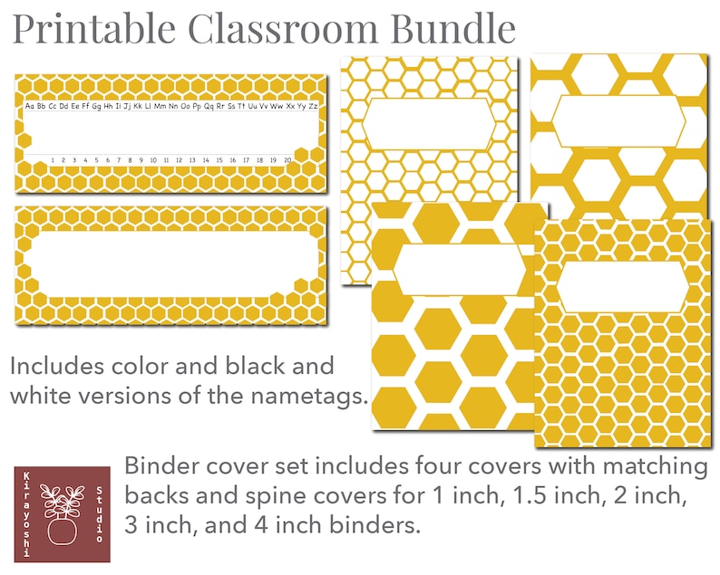 Honeycomb Bee Theme Printable Classroom Bundle | Nametags for Desks and ...