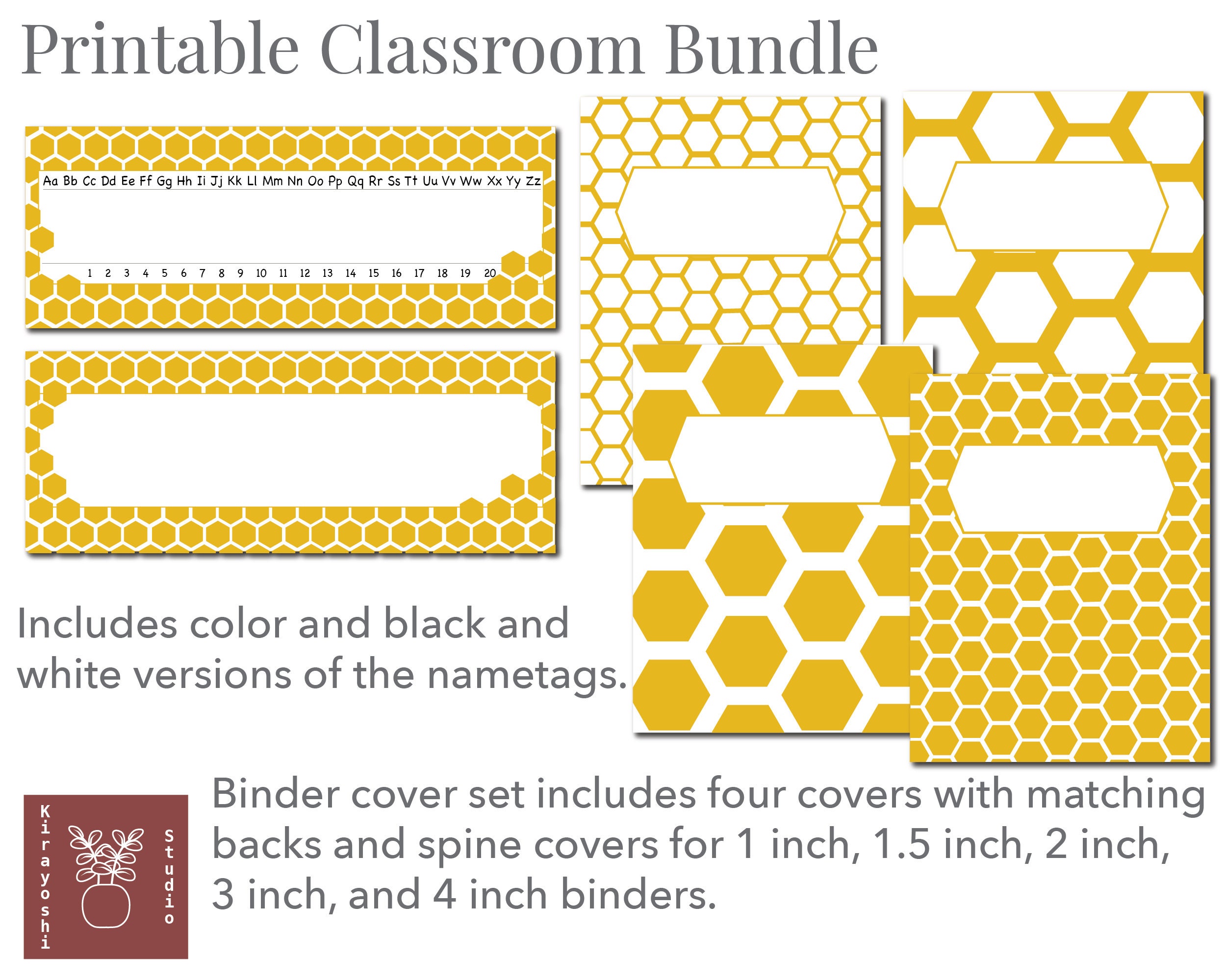 Honeycomb Bee Theme Printable Classroom Bundle | Nametags for Desks and ...