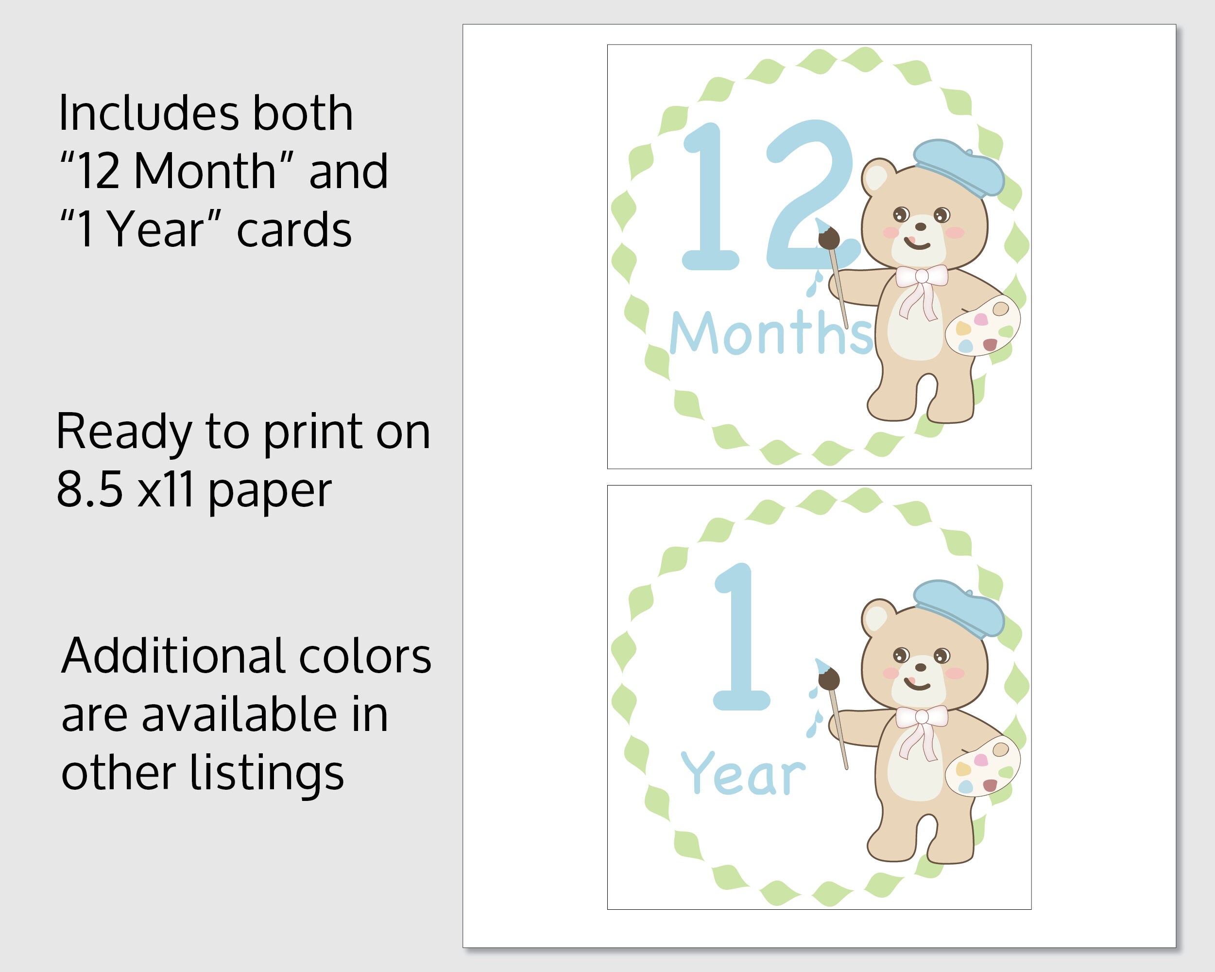Printable Baby Milestone Cards and Birth Stats Page Baby Bear Milestone ...