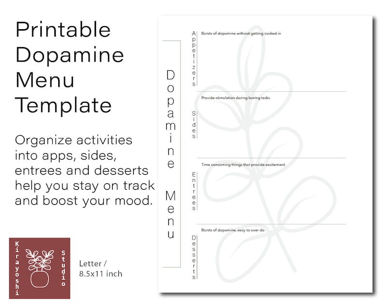 Printable Dopamine Menu | Dopamine Menu Worksheet | Dopamine Menu for ...