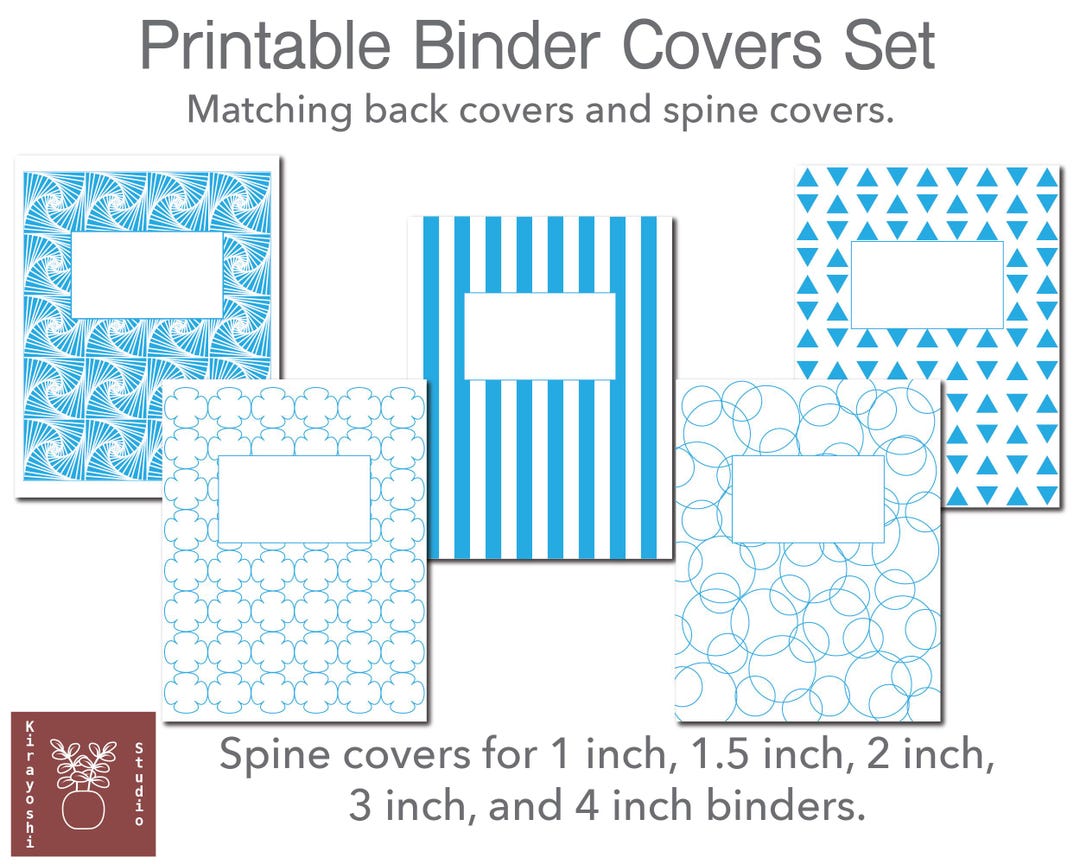 Blue Binder Covers and Spines Set: Printable School, Office, Home (PDF ...
