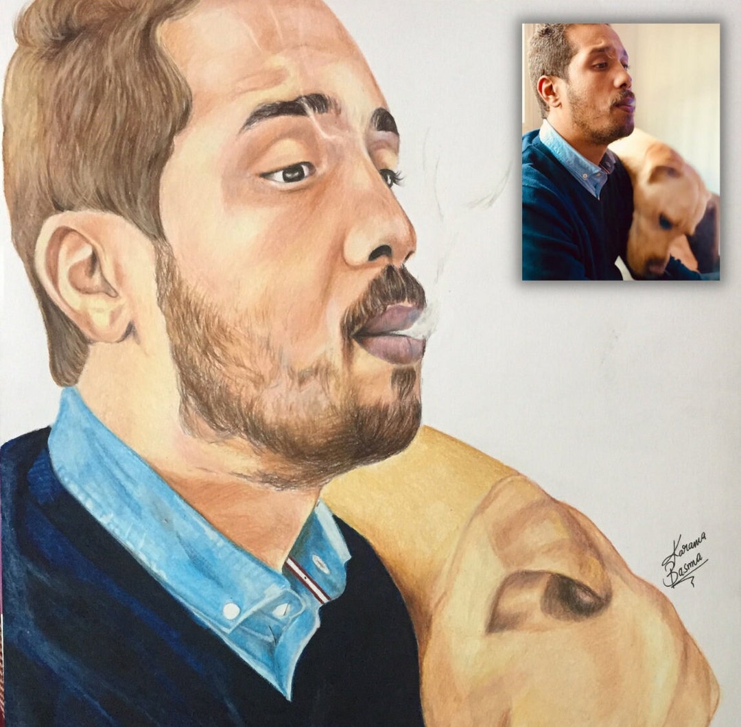 Handmade Multi-technical Portrait Drawing in Color or Black and White ...