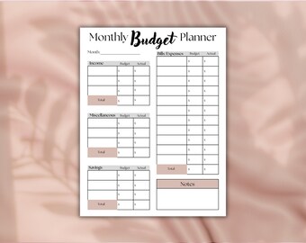 Monthly Budgeting Template Printable, Budget Planner, Expense Tracker ...