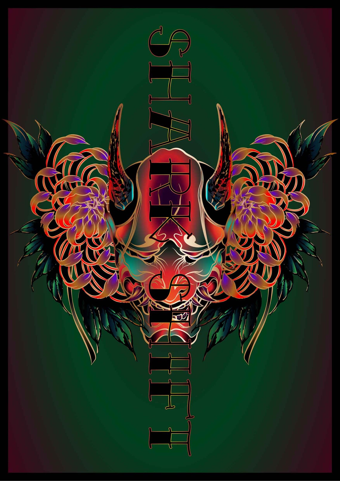 Japanese Oni Demon Mask Hannya, Kiku Flower : Oni, Mask, Japanese ...