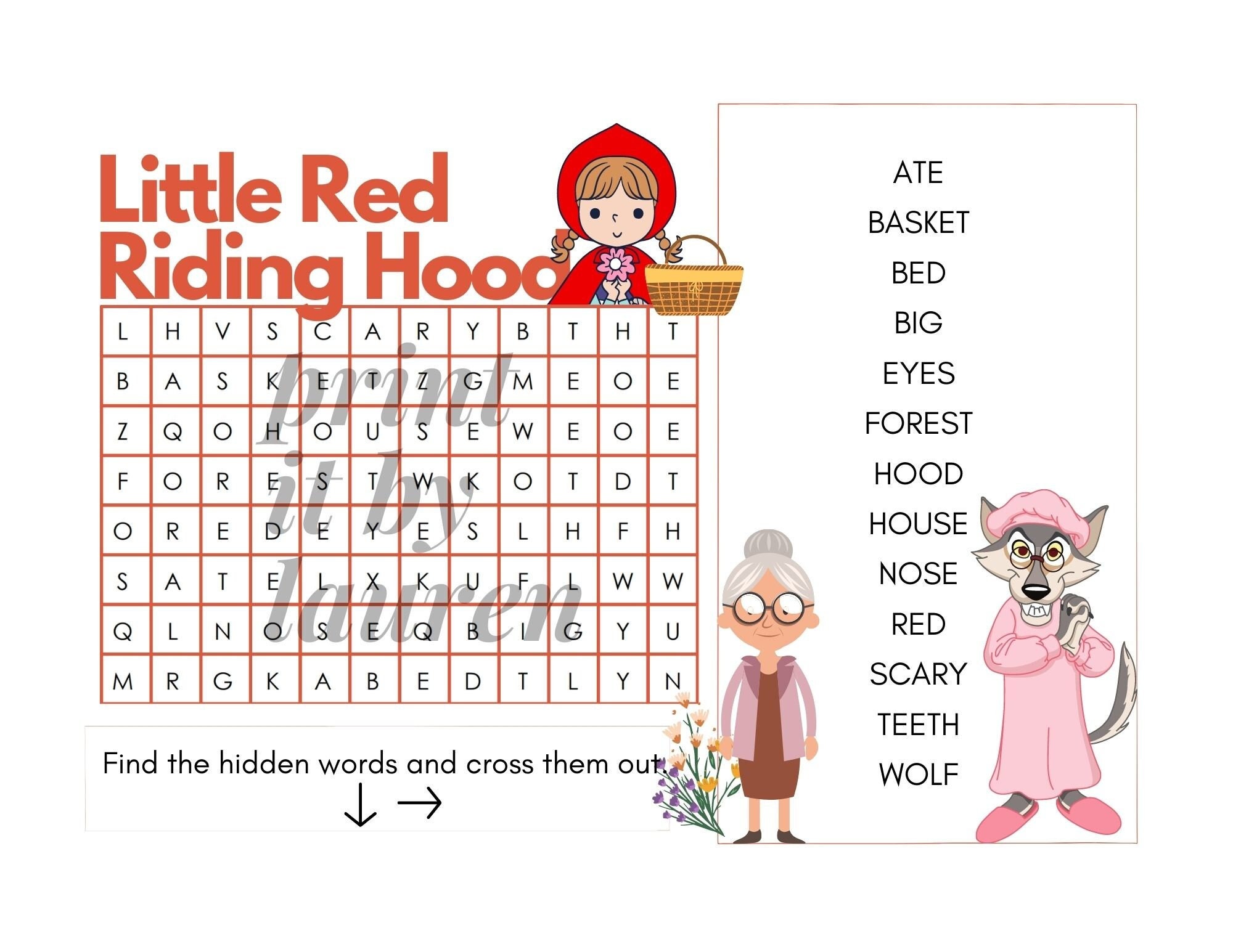 Little Red Riding Hood Word Search - Etsy
