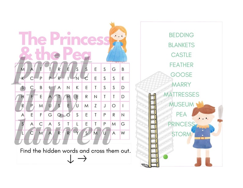 The Princess and the Pea Word Search - Etsy
