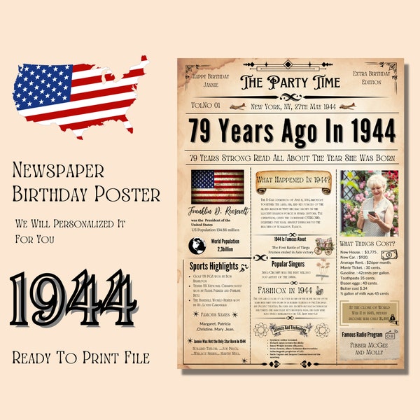 Back in 1944 Birthday Poster - Etsy