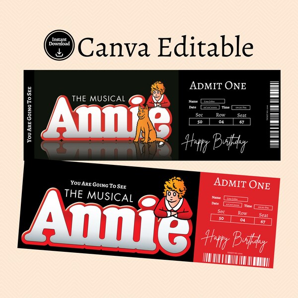 Annie Printable Ticket - Etsy UK