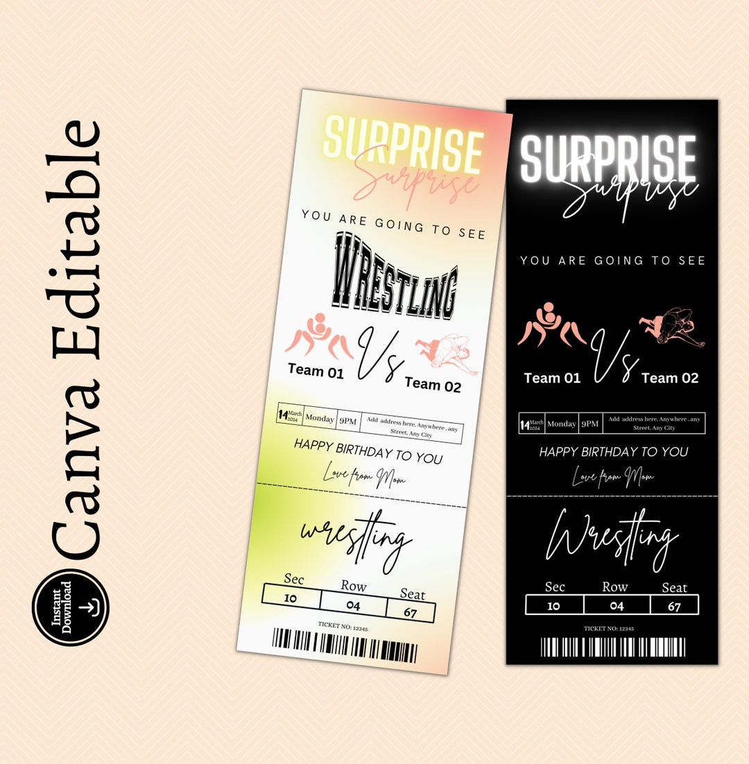 Editable Wrestling Match Tickets Template, Printable Wrestling Tickets ...