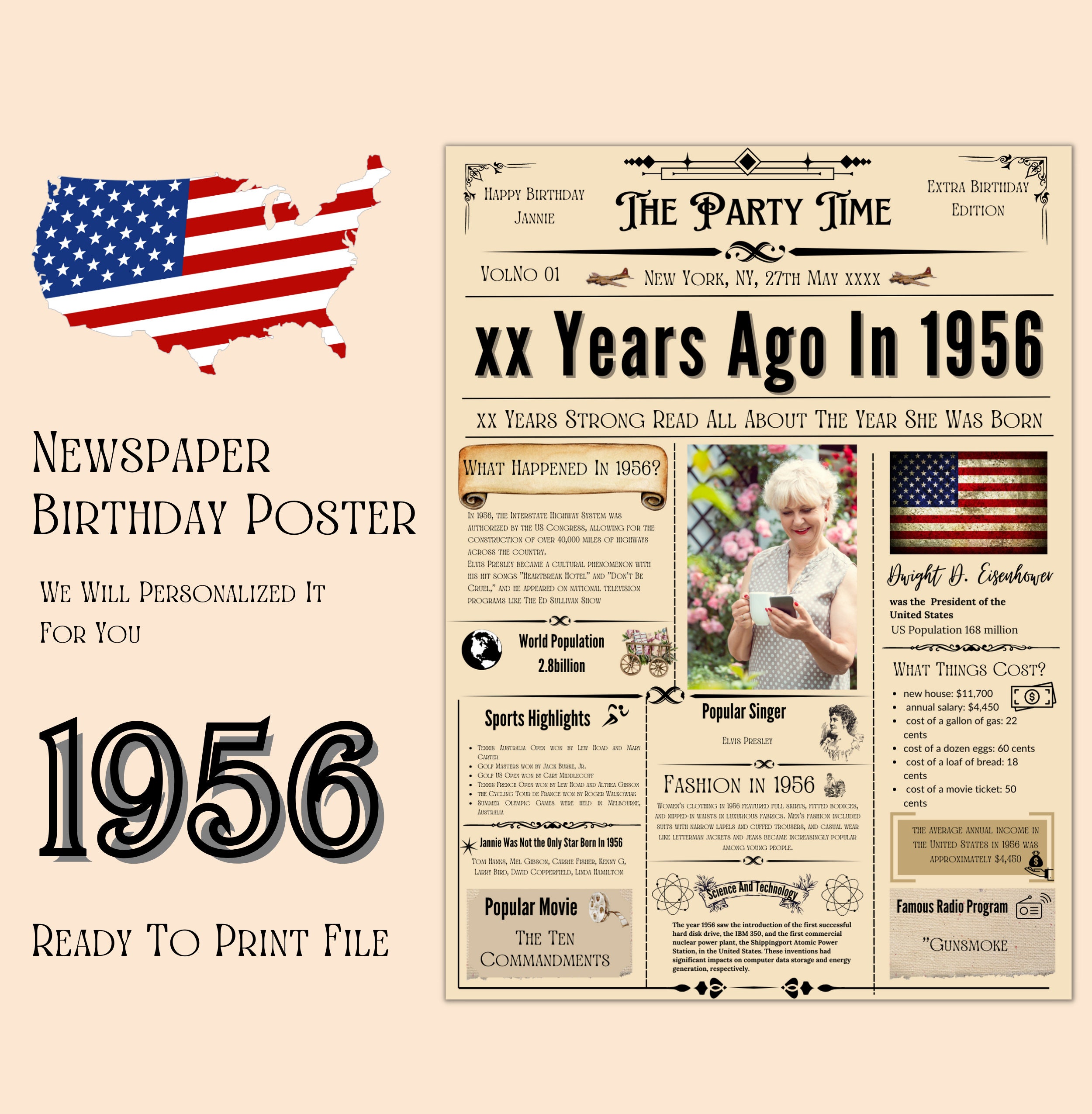 Back in 1956 Birthday Newspaper Poster Gift Year You Were - Etsy