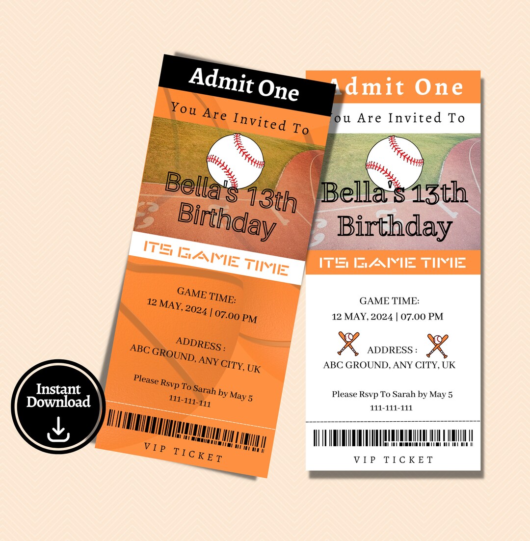 Editable Baseball Ticket Birthday Party Invitation, Baseball Ticket ...