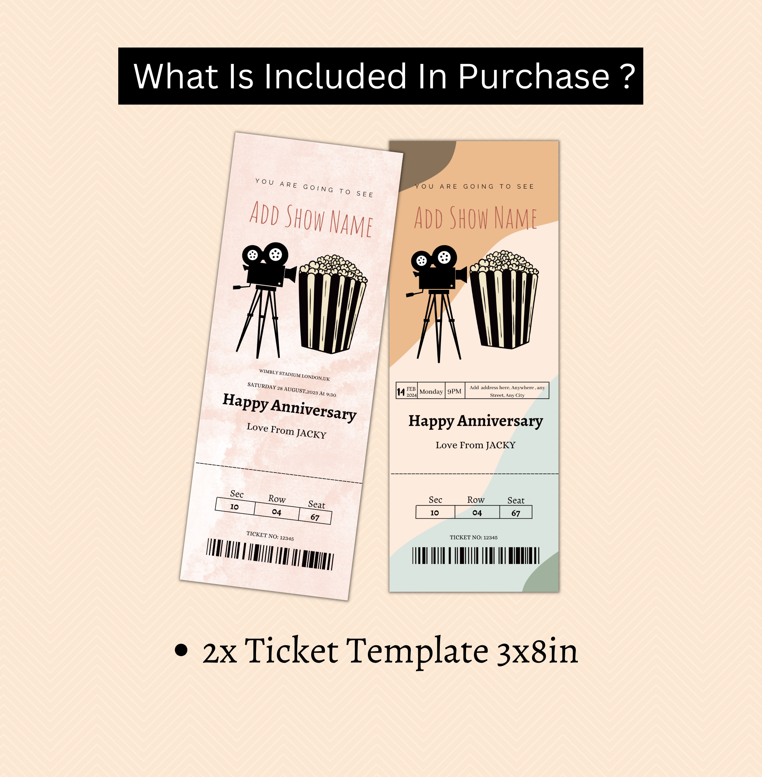 Editable and Printable Theater Ticket, Movie Night Ticket, Concert ...