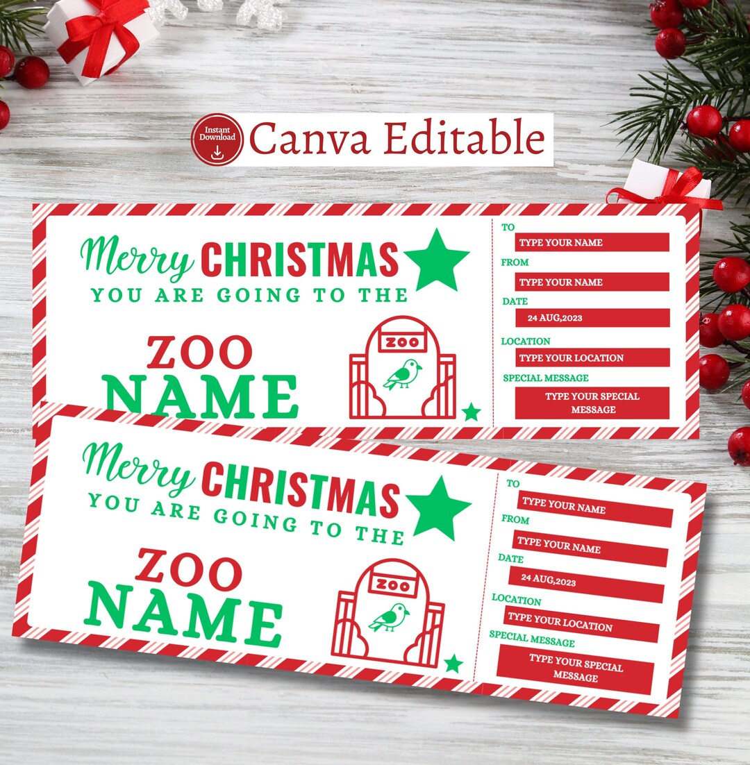 Editable Christmas Zoo Ticket Template. Zoo Gift Certificate. - Etsy ...