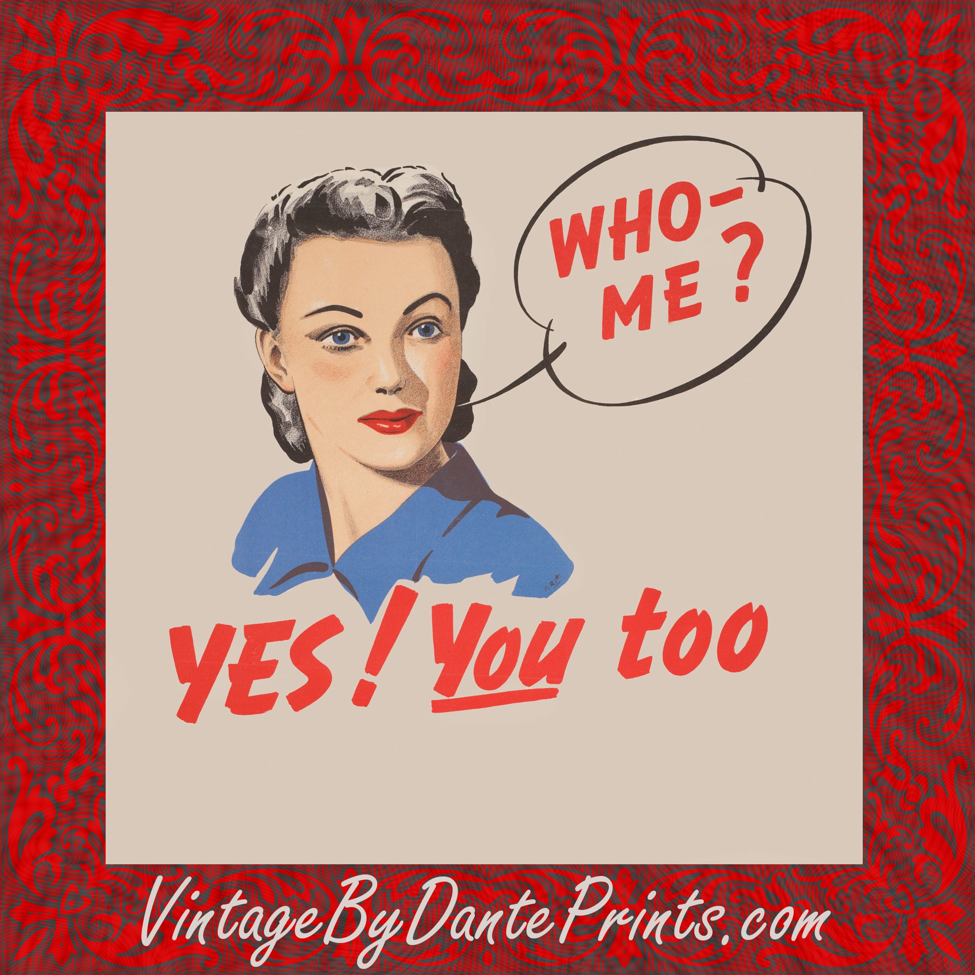 Who Me Vintage 1940s Style Retro Poster DIGITAL DOWNLOAD Decorative ...