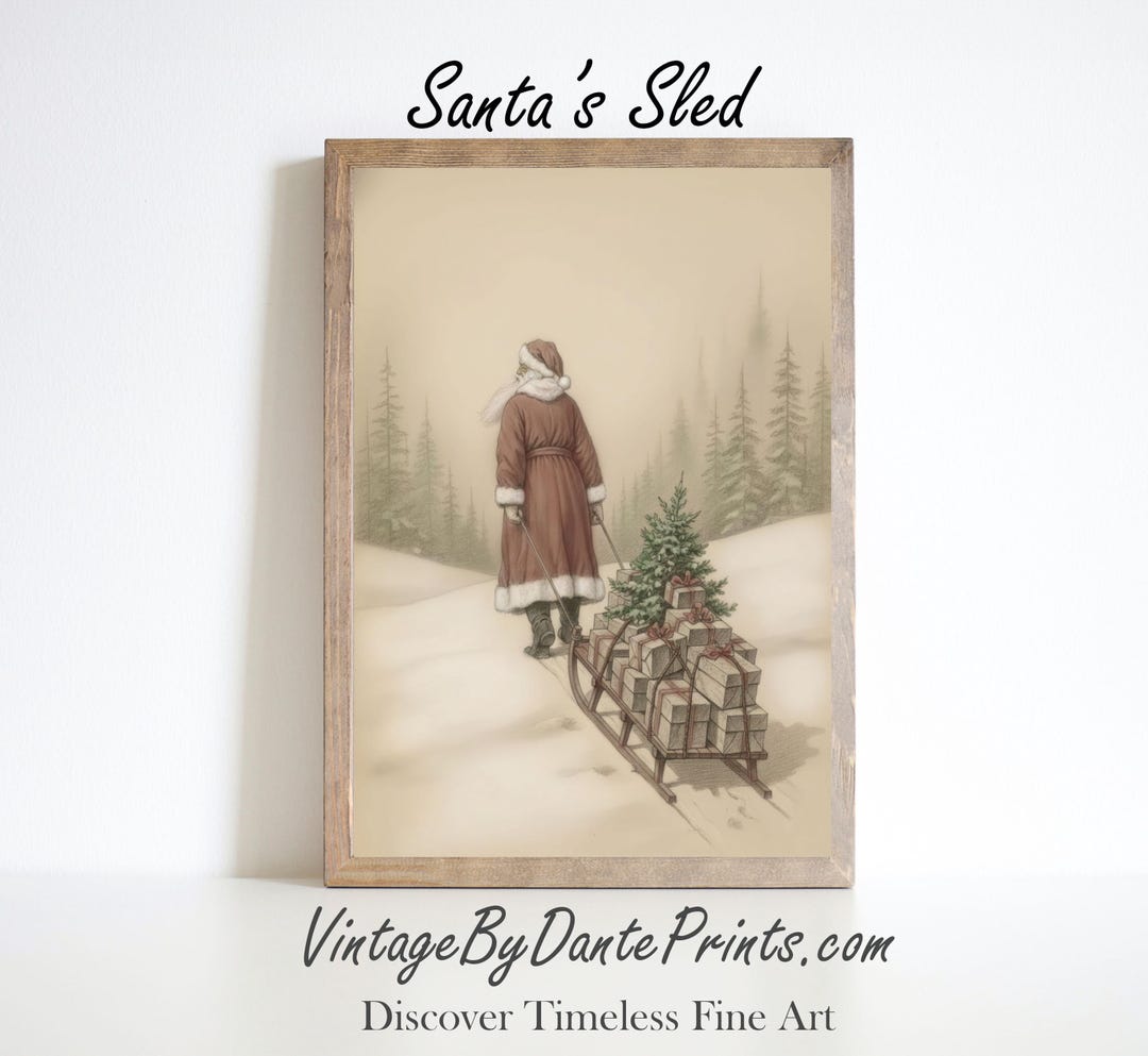 Santa's Sled Painting: Vintage Style Santa Delivering Gifts (digital ...
