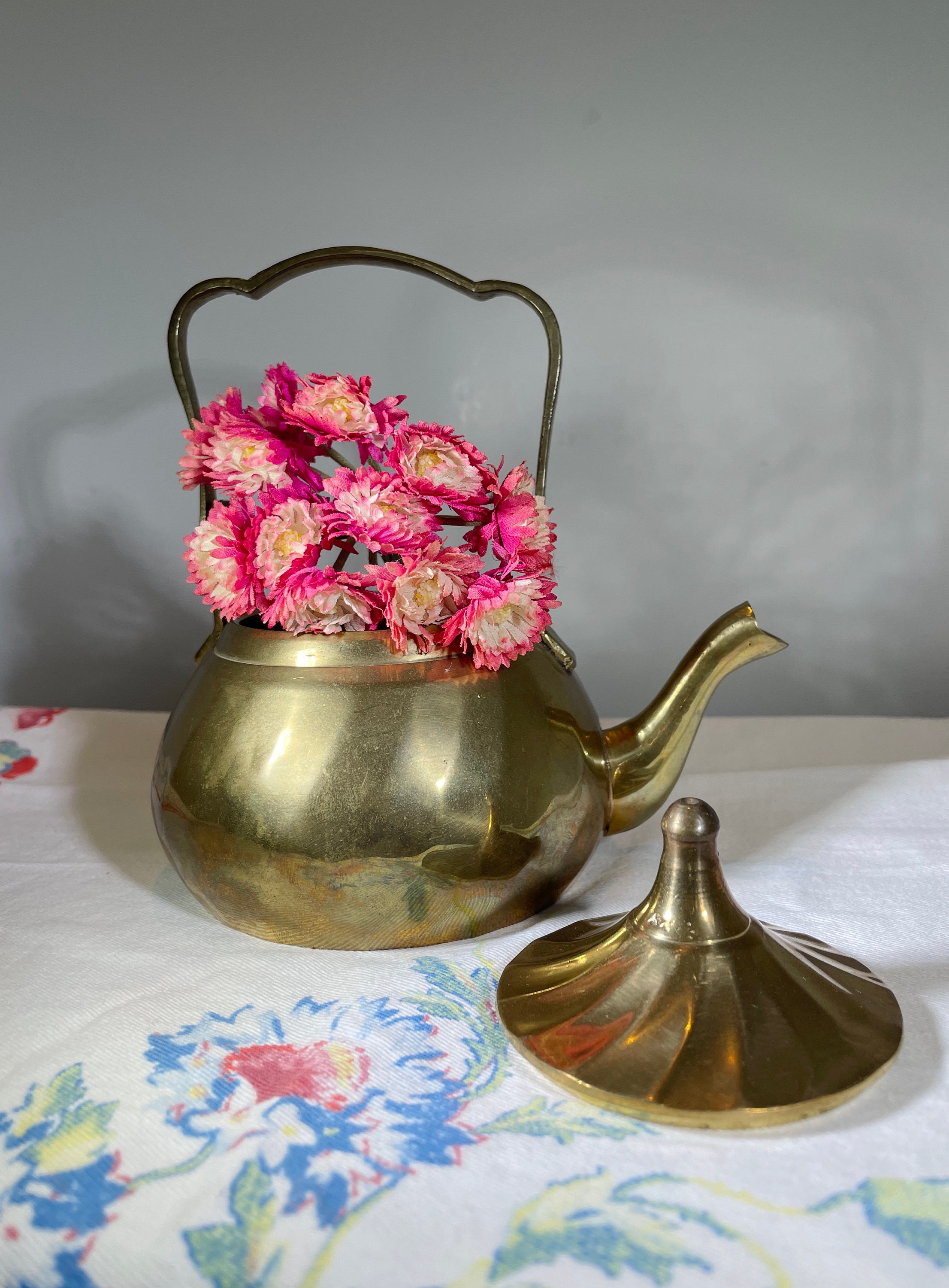 Vintage Brass Teapot With Lid Swirl Design Rich Patina Solid Brass Made ...