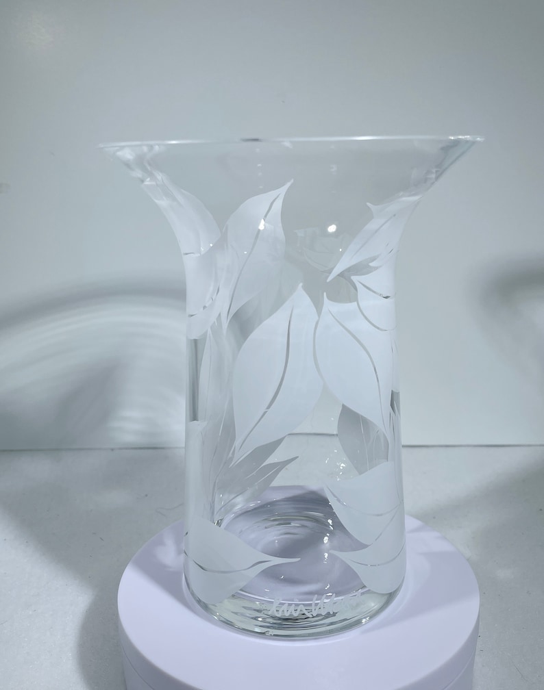 Vintage 90s Rosendahl Filigran Art Glass Vase Screen Printed Leaf ...