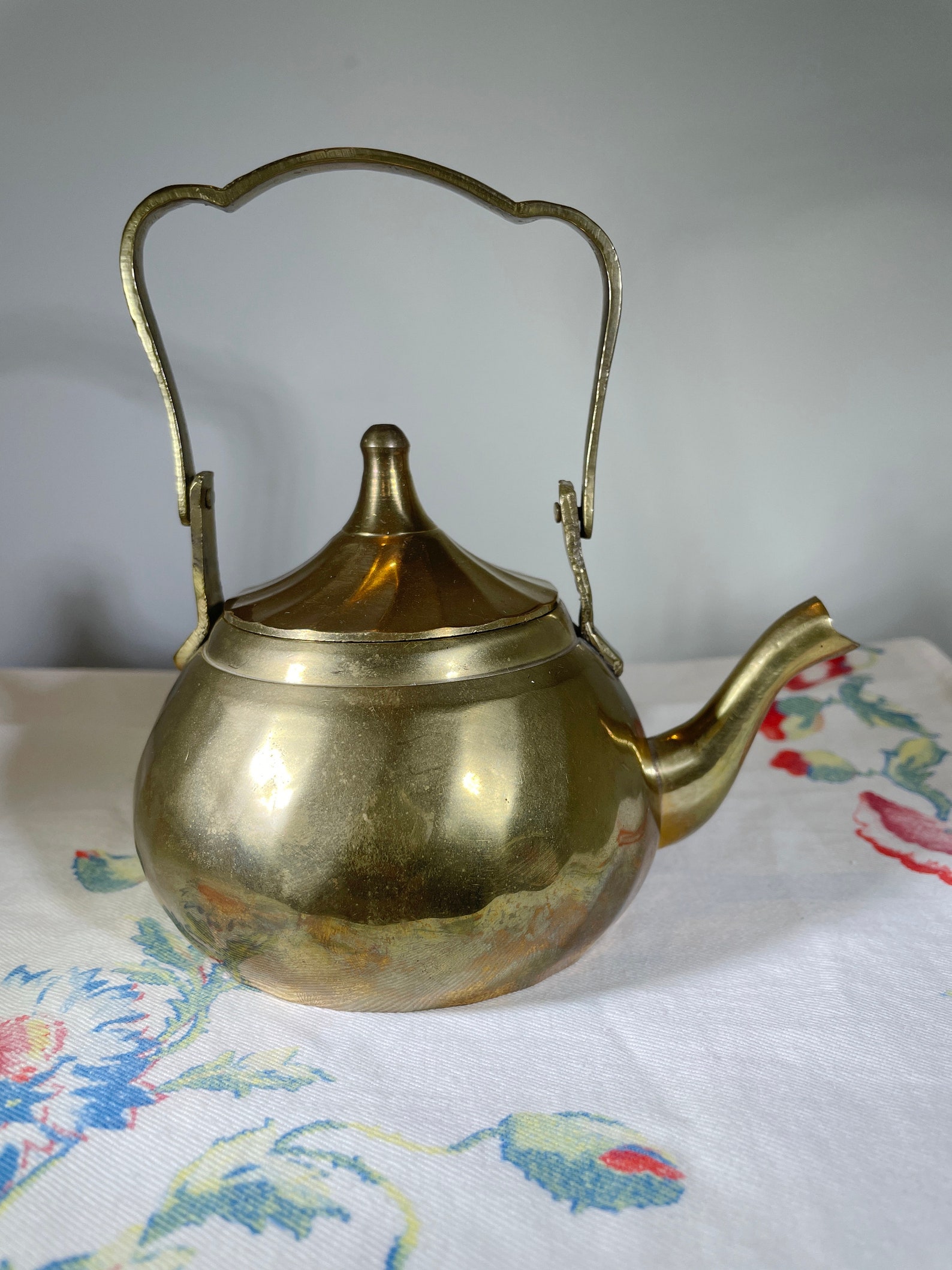 Vintage Brass Teapot With Lid Swirl Design Rich Patina Solid Brass Made ...