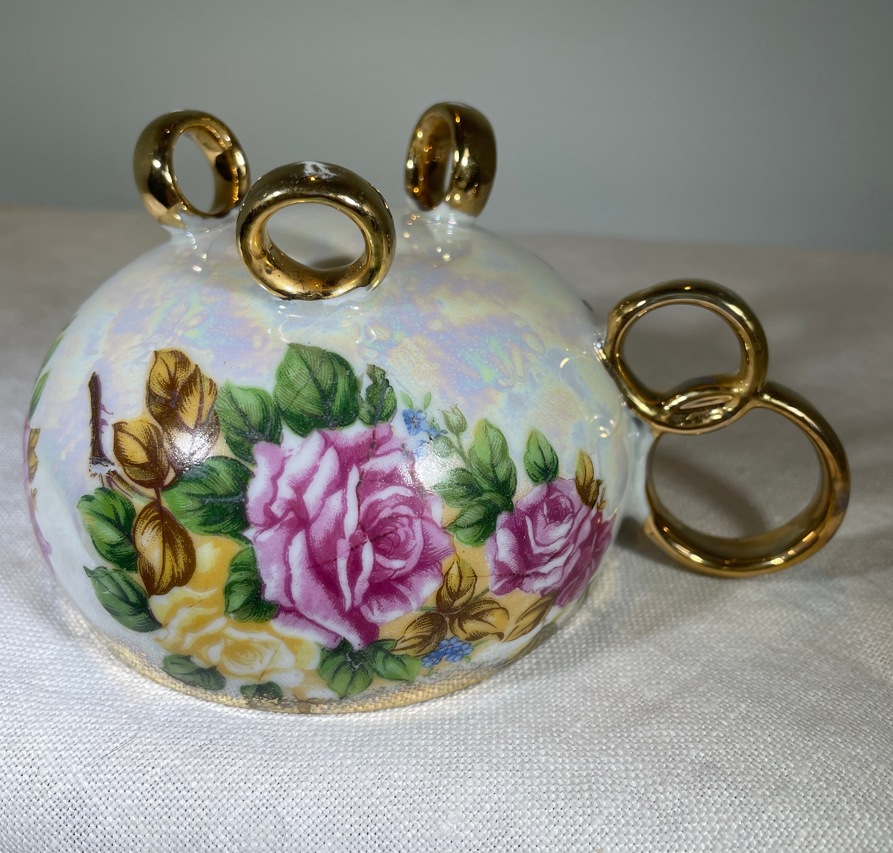 Royal Sealy China Ring Footed Cup Reticulated Saucer Iridescent Floral ...